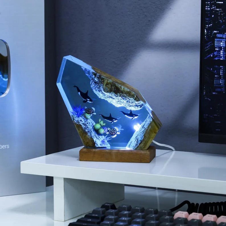 Orca Killer Whales and Turtle Resin Night Lights - Resin Ocean Lamp ...