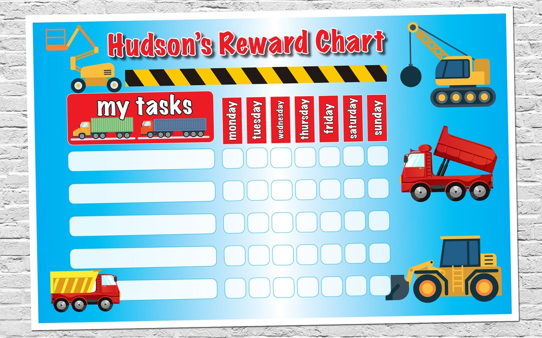 PERSONALIZED TRUCKS and CONSTRUCTION Kids Reward Chart | Kids Chore ...