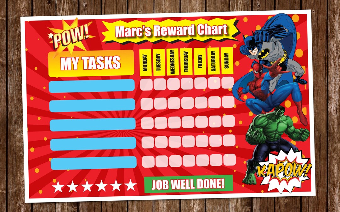 Super Hero Reward Chart | Personalized Digital Download | Sticker Chart ...