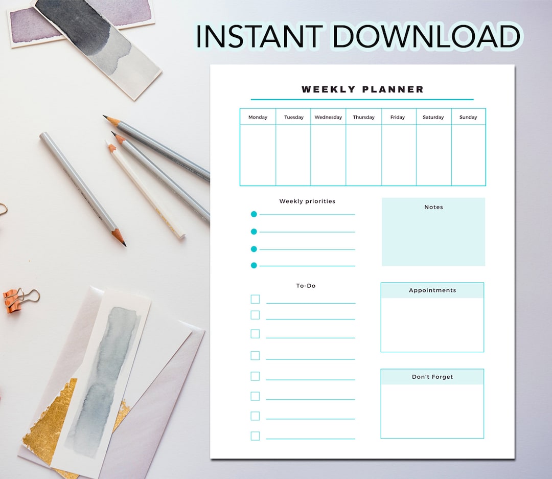 Weekly Planner Printable 8.5 X 11 | Digital Download | Instant Download ...