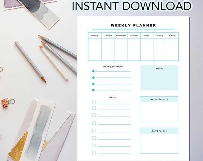 Weekly Planner Printable 8.5 X 11 | Digital Download | Instant Download ...