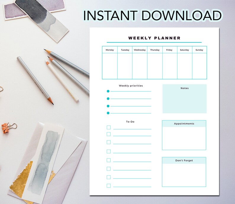 Weekly Planner Printable 8.5 X 11 | Digital Download | Instant Download ...