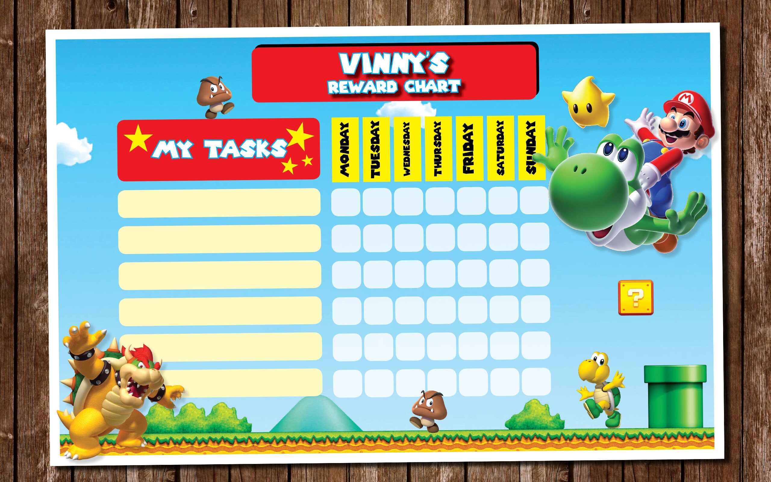 PERSONALIZED MARIO Kids Reward Chart | Kids Chore Chart | Sticker Chart ...