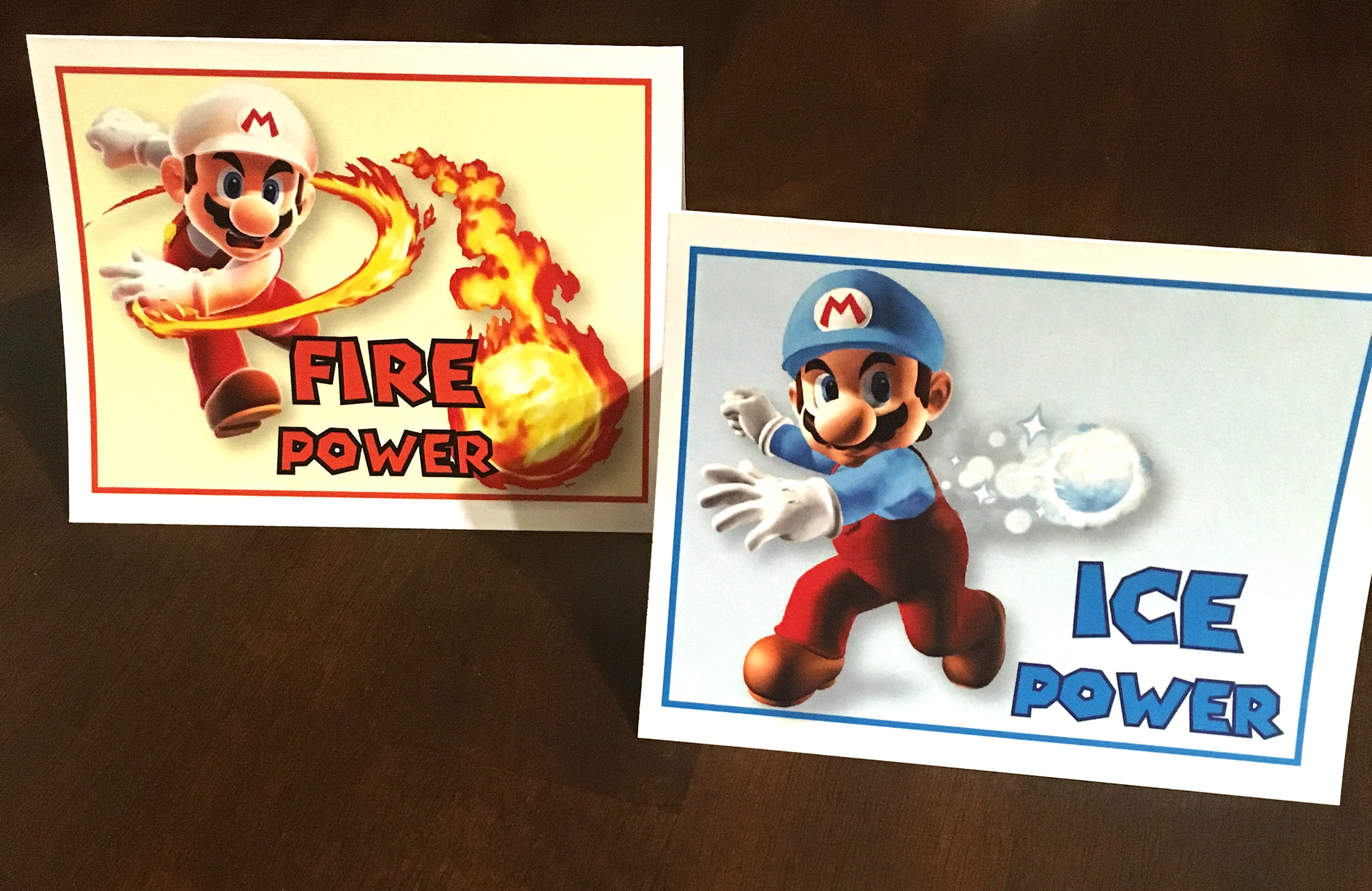 Super Mario Brothers Ice Power/fire Power Tent Cards WITH Flower Center ...