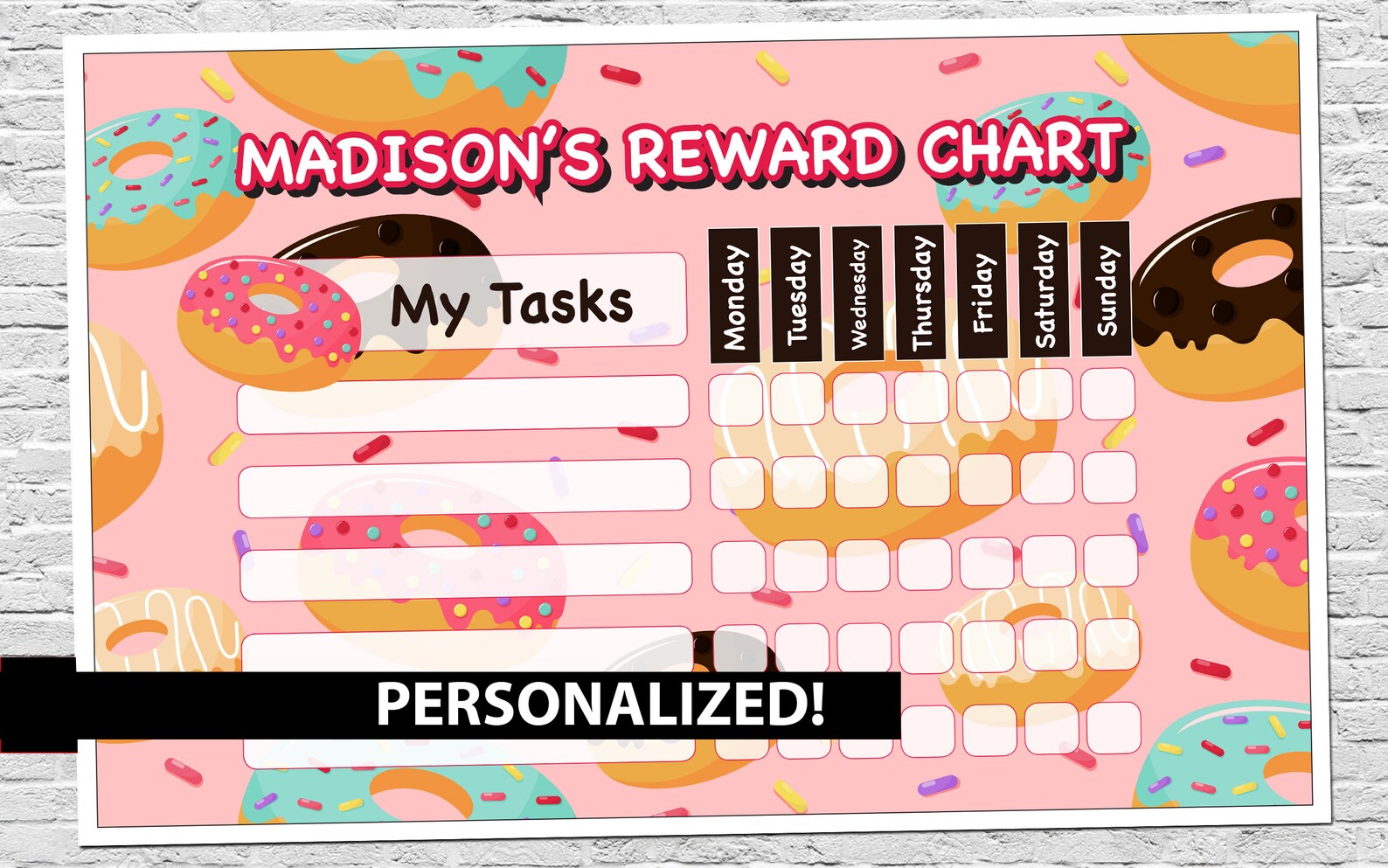 DONUTS Reward Chart PERSONALIZED Kids Chore Chart Sticker Chart Good ...