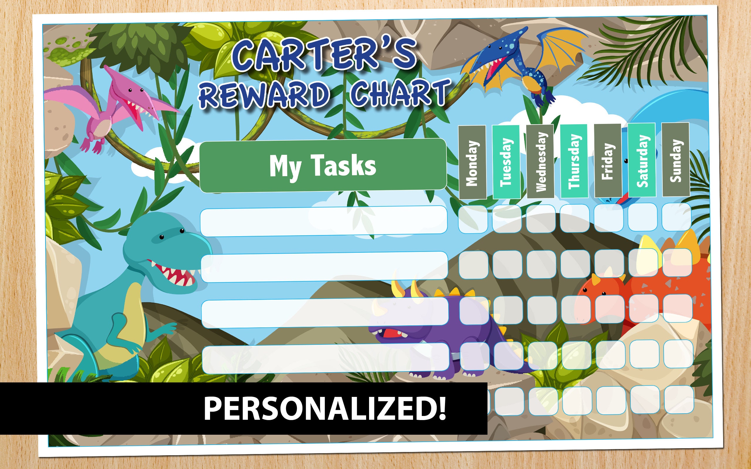 Dinosaur Kids Reward Chart | PERSONALIZED | Kids Chore Chart | Sticker ...