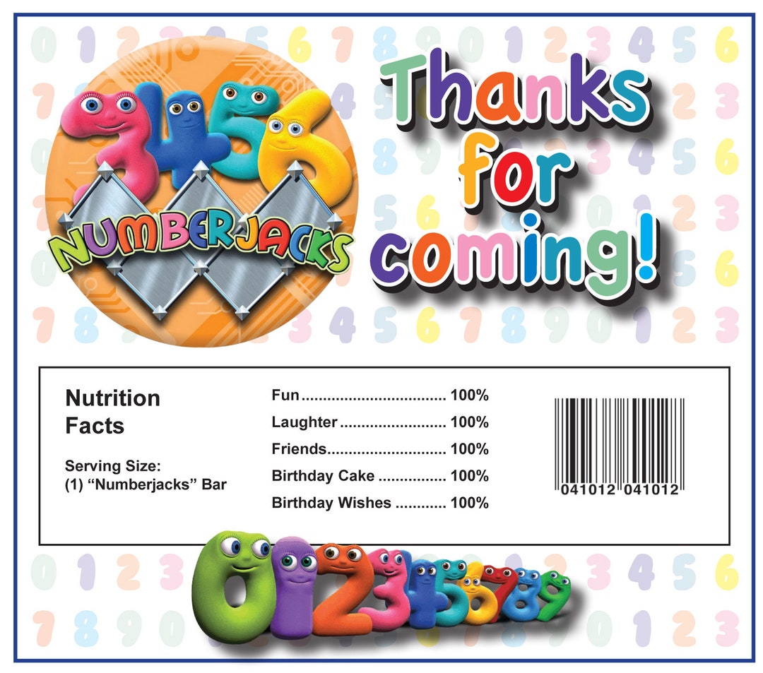 Numberjacks Candy Bar Wrapper | Kids Party Decor | Party Favor ...