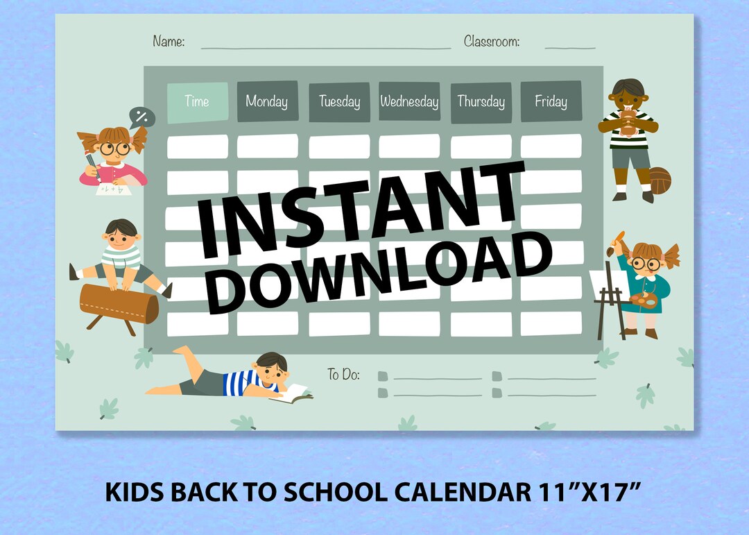 Kids Back to School Calendar | Printable | Instant Download | Parents ...