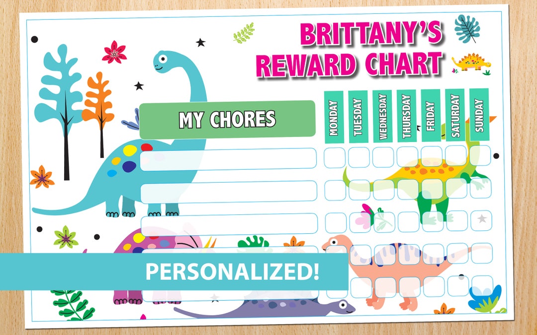 Dinosaur Kids Reward Chart | PERSONALIZED | Kids Chore Chart | Sticker ...