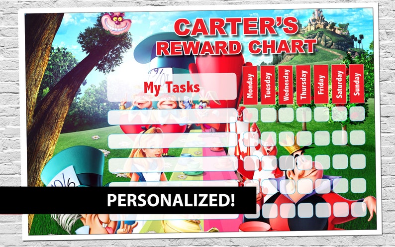 Alice in Wonderland Kids Reward Chart PERSONALIZED Kids - Etsy