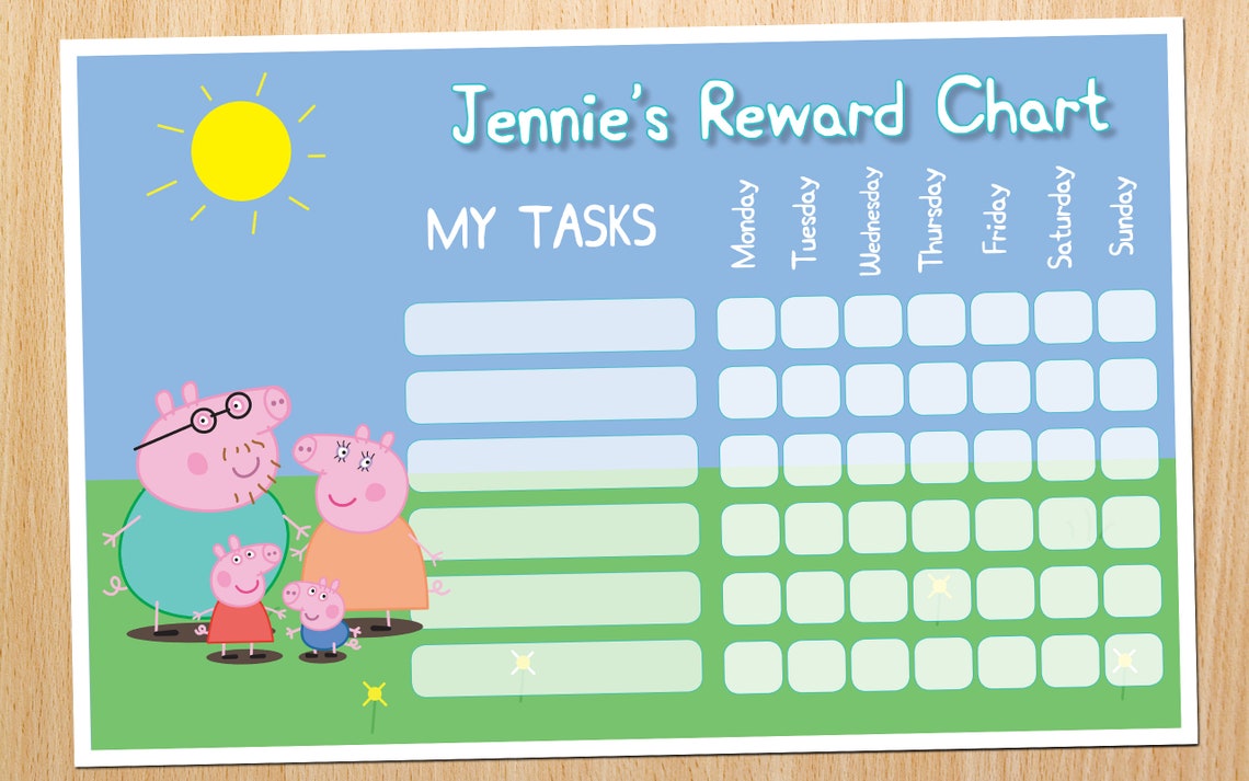 PERSONALIZED Peppa Pig Kids Reward Chart | Kids Chore Chart | Sticker ...