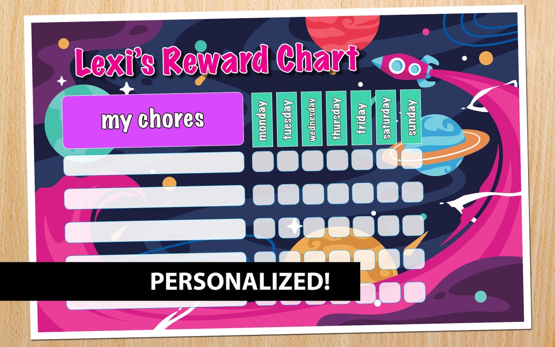 Space Reward Chart | PERSONALIZED | Kids Chore Chart | Sticker Chart ...