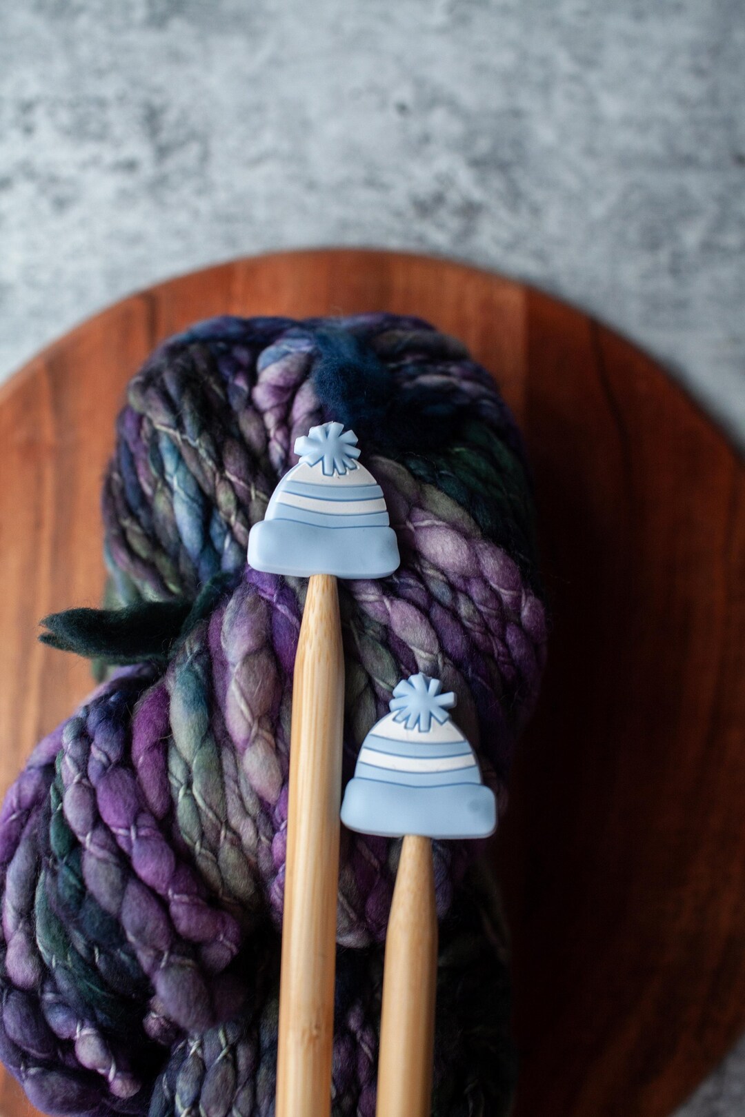 Knitting Needle Toppers // Stitch Stoppers // Blue Pom Beanie Toppers ...