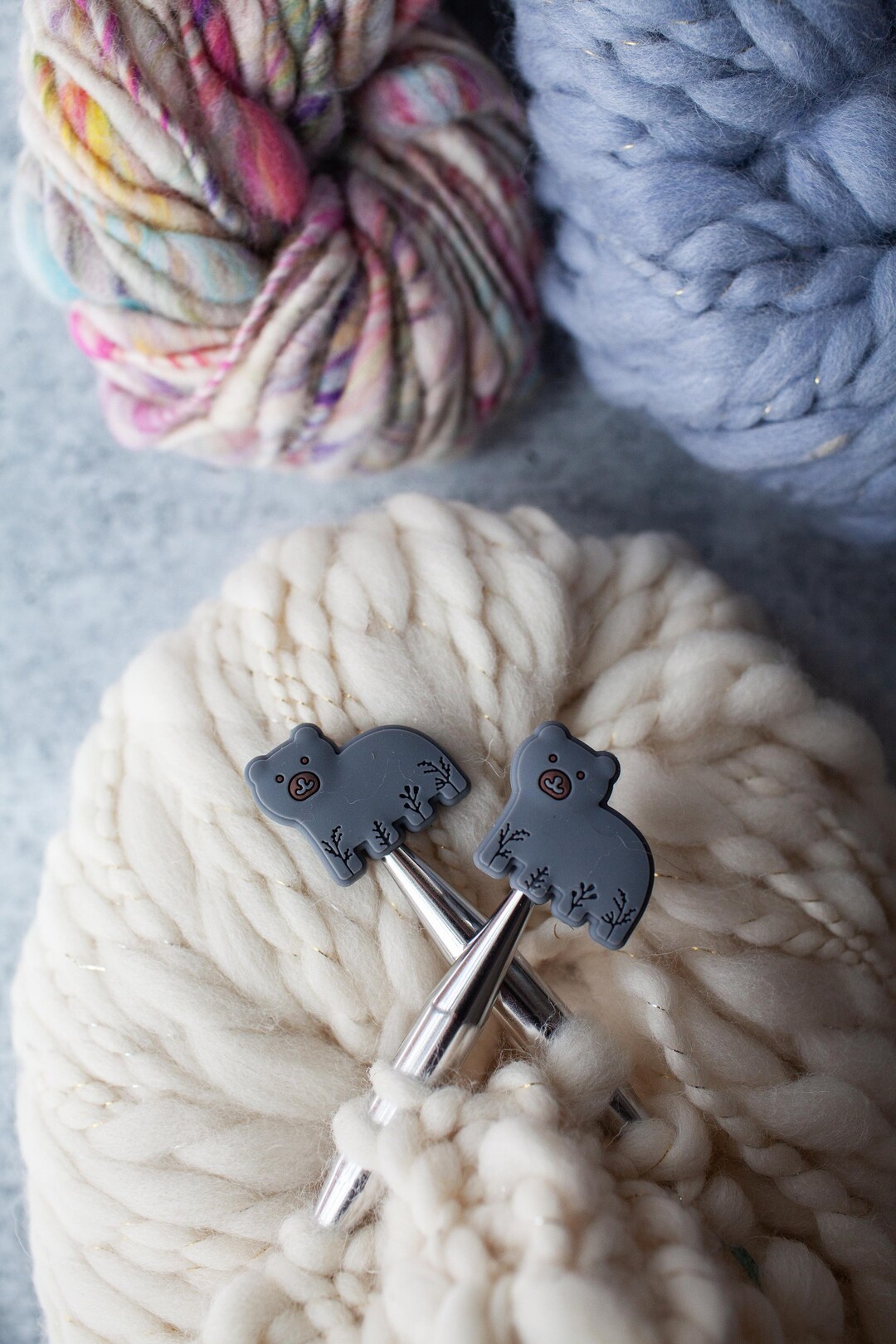 Knitting Needle Toppers // Stitch Stoppers // Grey Bear Needle Toppers ...
