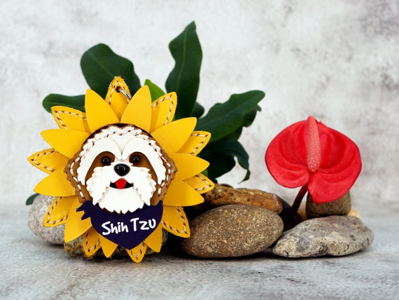 Cute Shih Tzu Sunflower Genuine Leather Bag Charm - Etsy
