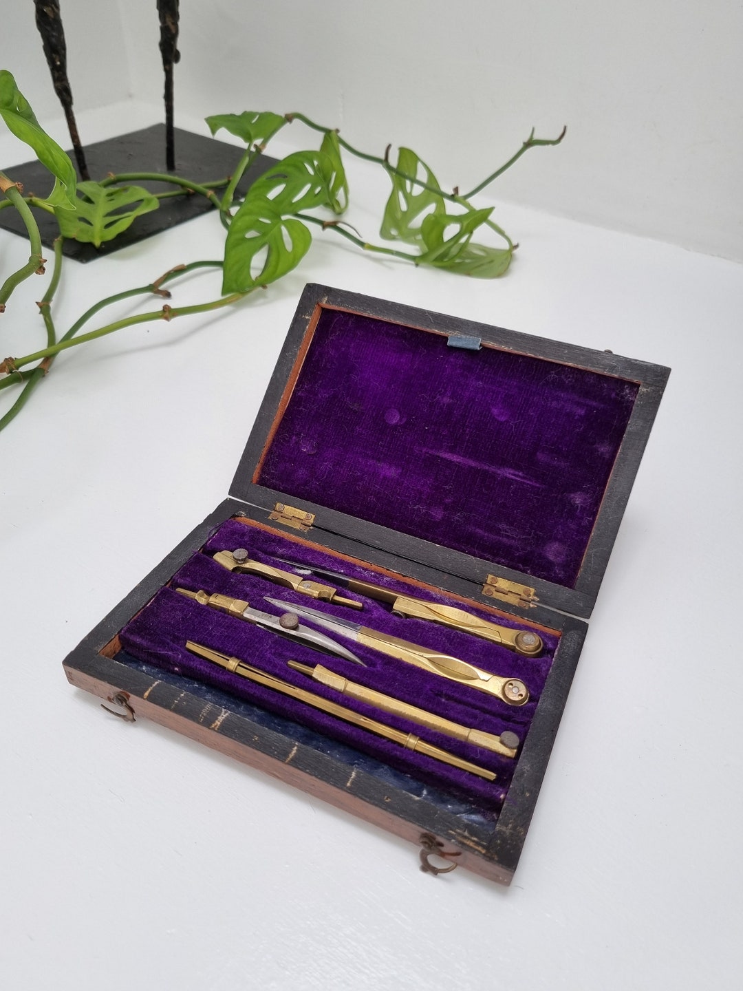 Vintage Technical Drawing Set / 6 Piece Brass in Wooden Box ...