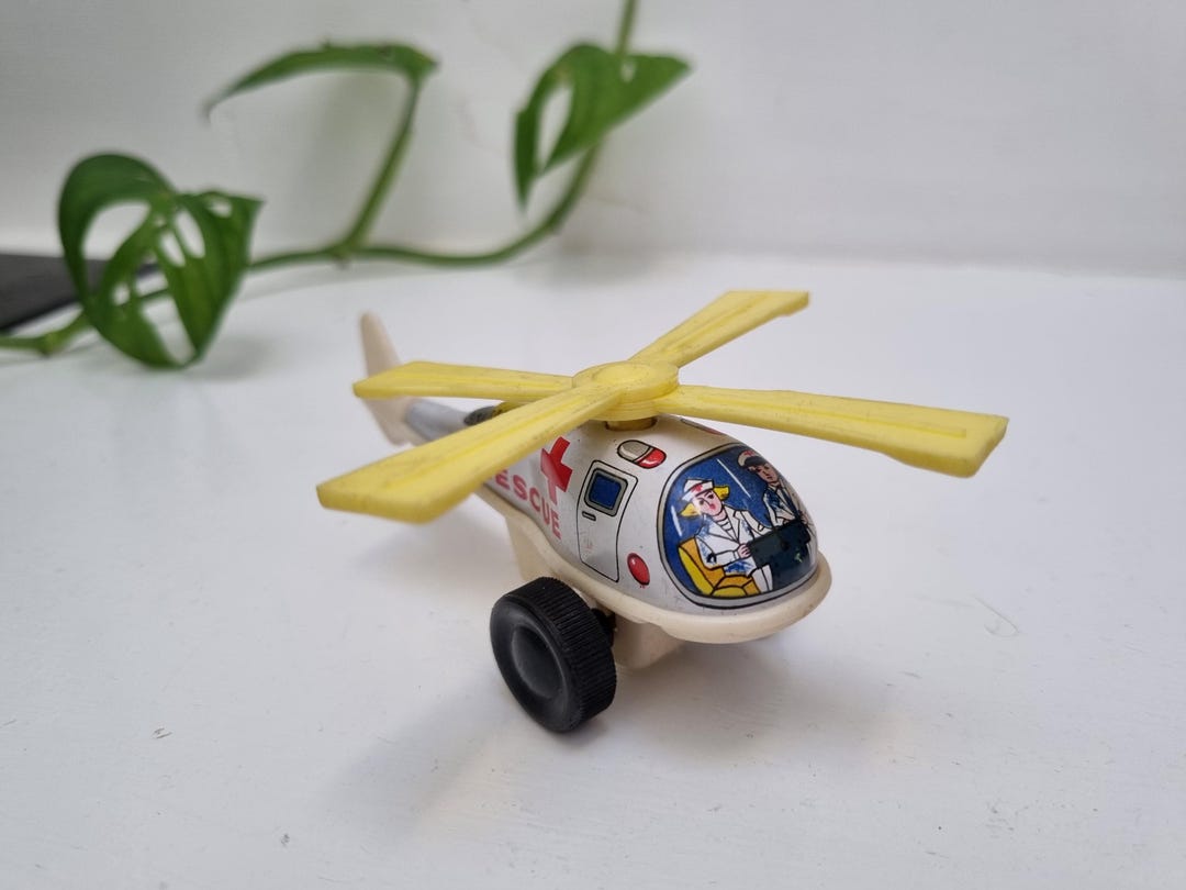 Vintage Tinplate Rescue Helicopter / Friction Toy / Tin Litho Toy - Etsy