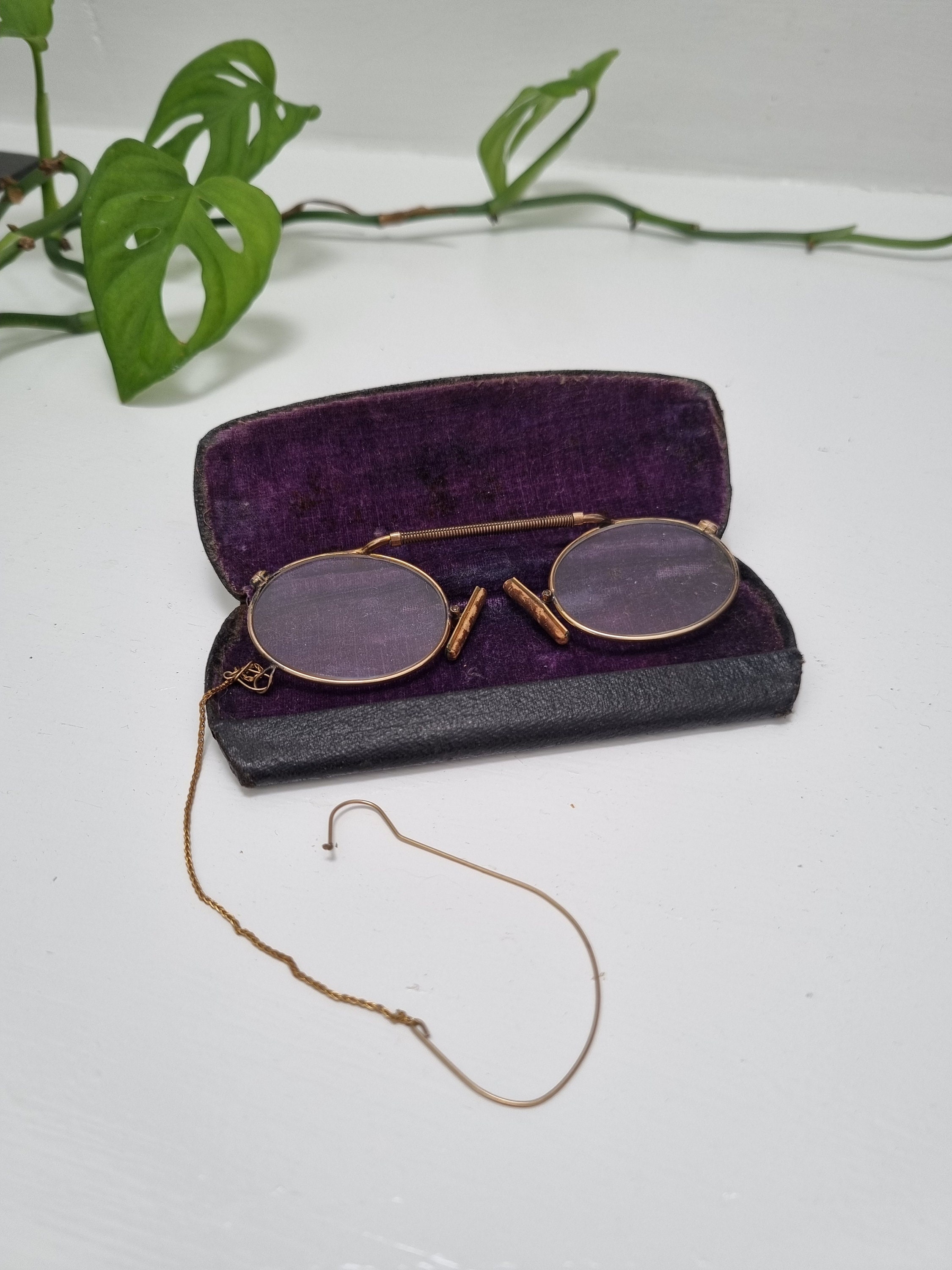 Lovely Antique Reading Glasses With Gold Colour Frame, Ear Wire, Chain ...