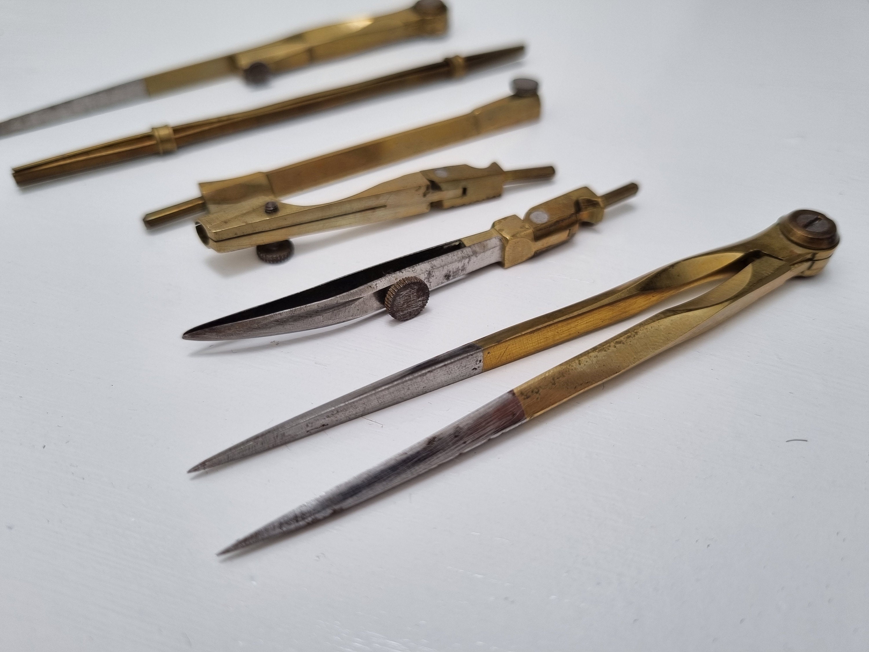 Vintage Technical Drawing Set / 6 Piece Brass in Wooden Box ...