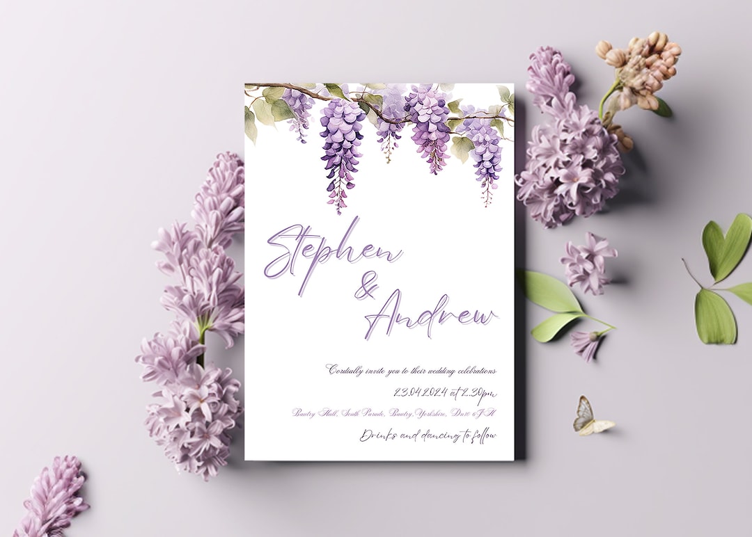 Wisteria Wedding Invitation Wedding Invite Floral Wedding Invitation ...