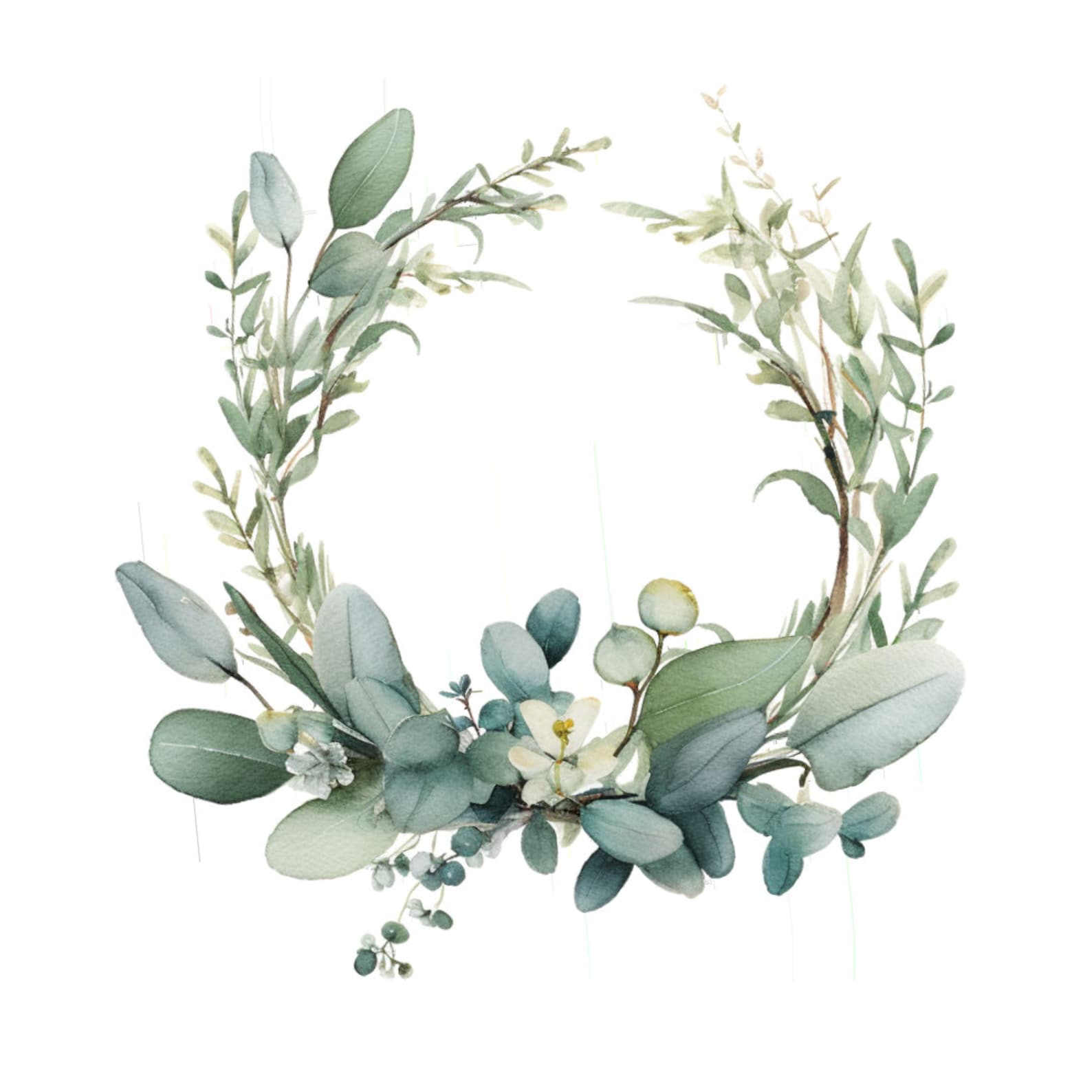 DIGITAL DOWNLOAD Watercolour Floral Eucalyptus Wreath Graphic Clip Art ...
