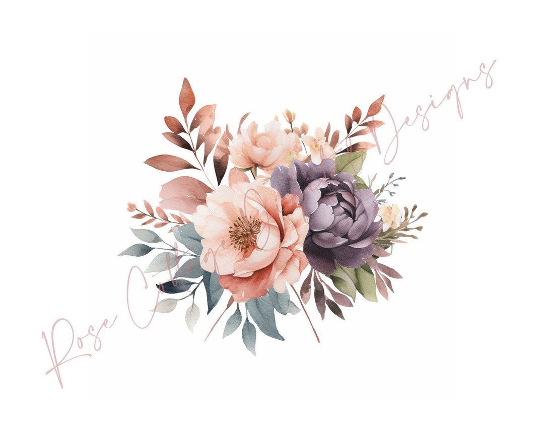 DIGITAL DOWNLOAD Vintage Rustic Water Colour Bouquet Graphic Flowers ...