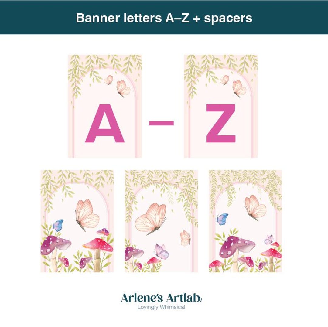 Pink Floral Alphabet Banner | Butterfly Garden Party Decor (digital ...