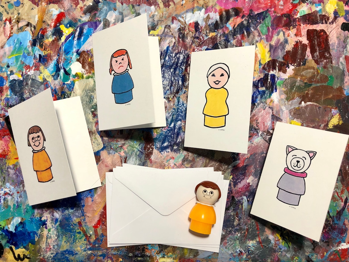 Tiny Cards With Fisher Price Little People Art - Etsy