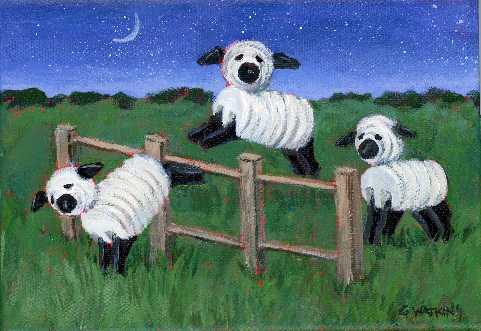 Counting Sheep Matted Print of an Original Acrylic Painting - Etsy