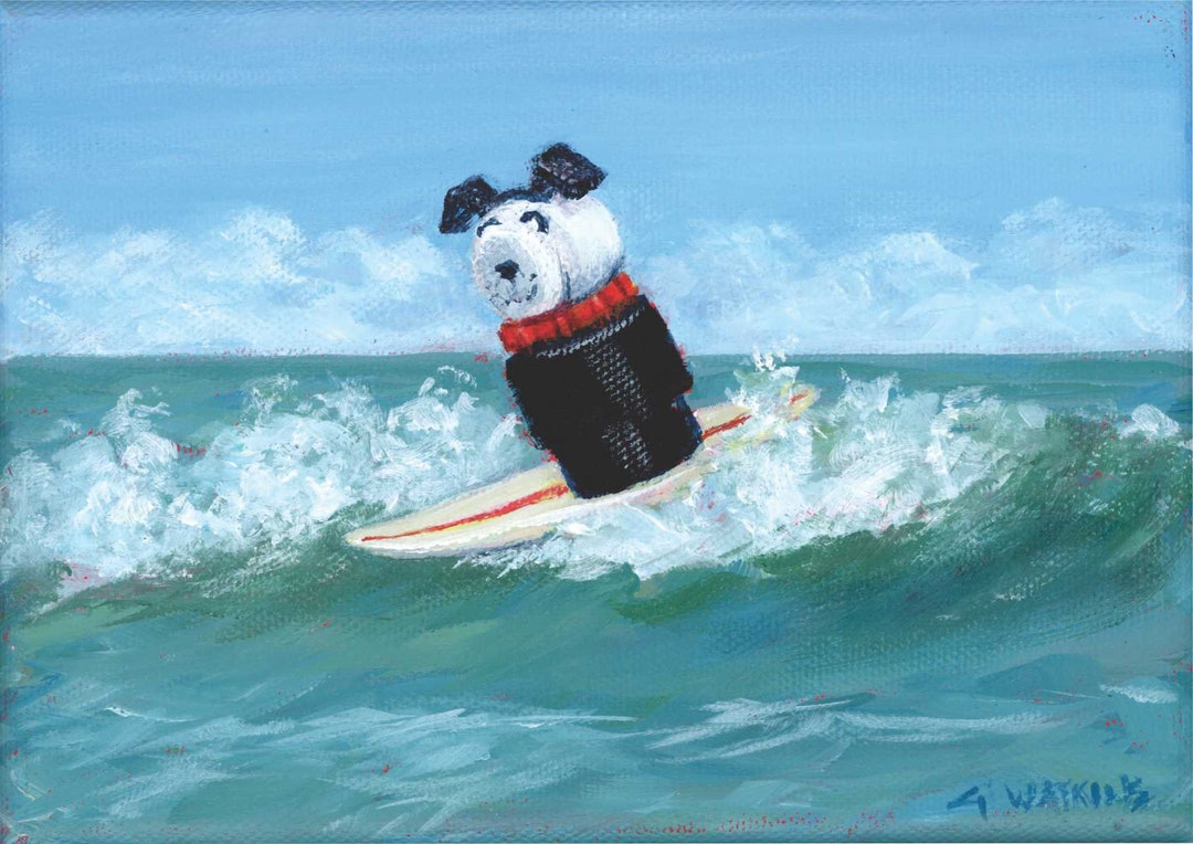 Lucky Goes Surfing, a Matted Print of an Original Painting by Greta ...