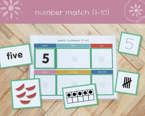 Number Match Number 1-10 Preschool Math Toddler Number | Etsy