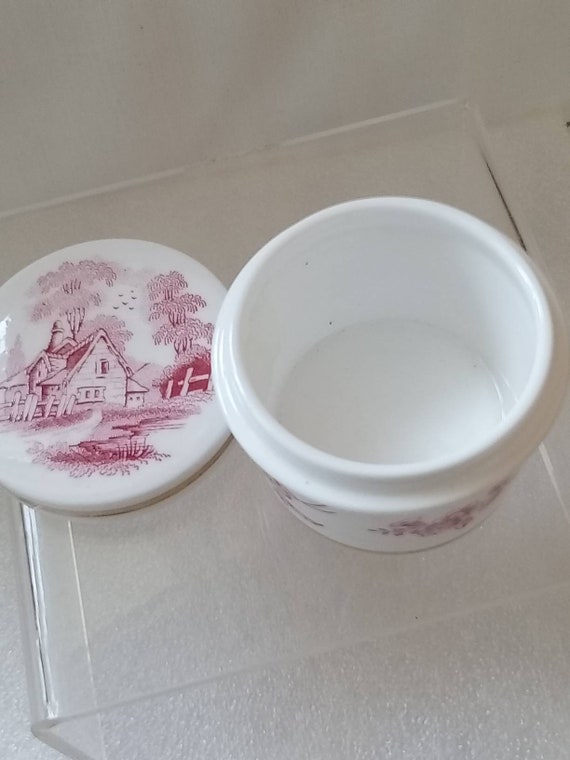 SPODE Pink cottage Fine English Bone China Trinket Pot - Gem