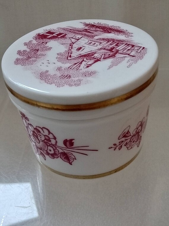 SPODE Pink cottage Fine English Bone China Trinket Pot - Gem