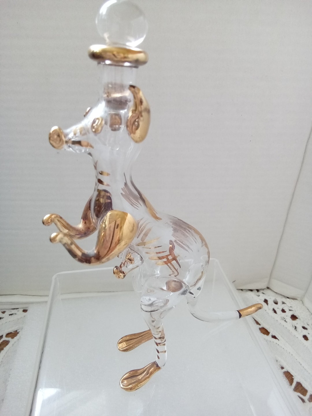 Glass Kangaroo With Joey Unusual Perfume Bottle With Glass Stopper ...