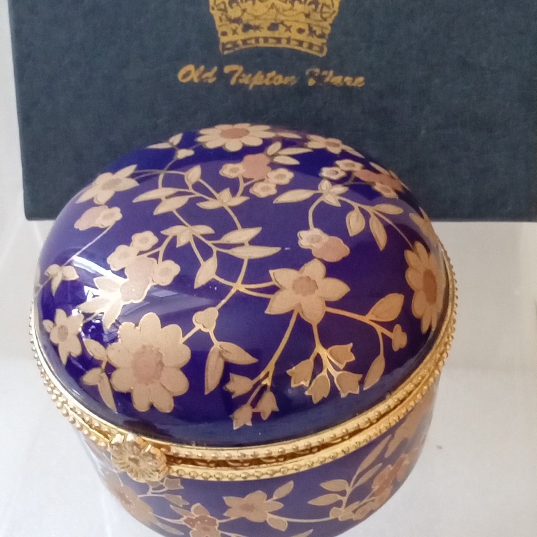 OLD TUPTON WARE Hand Painted Royal Blue and Gold Trinket Box, Hinged ...