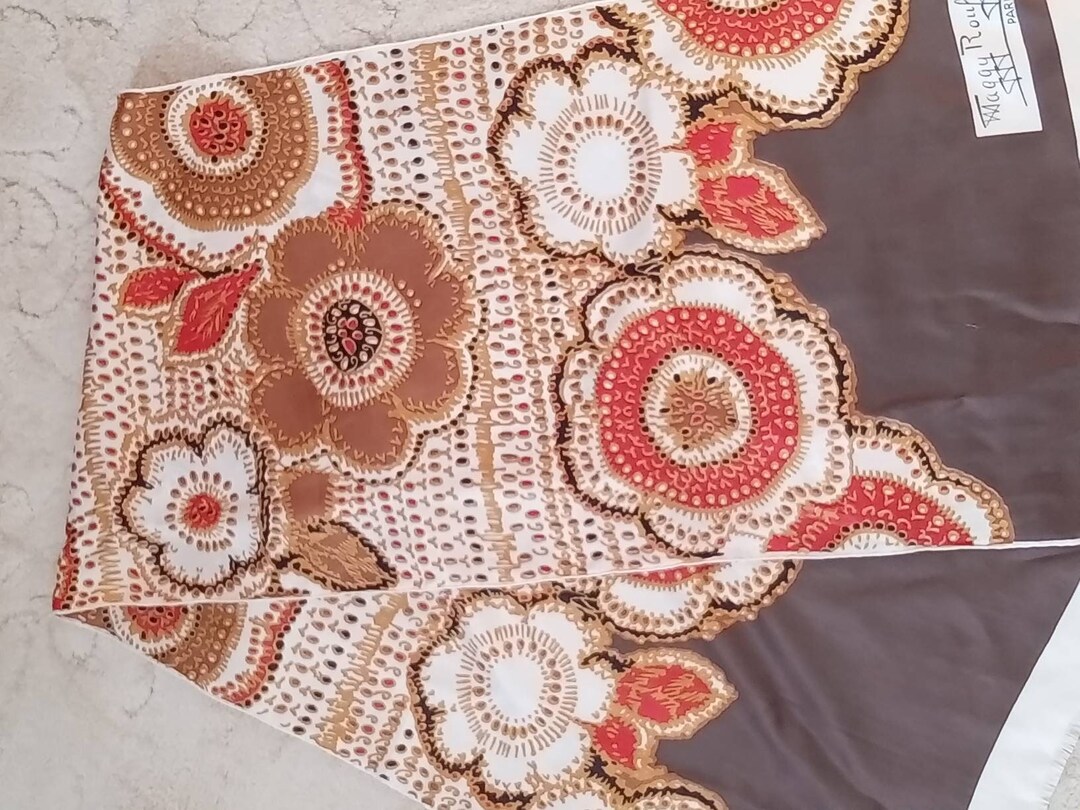 MAGGY ROUFF PARIS Vintage Designer Silk Scarf, Autumn Colours ...
