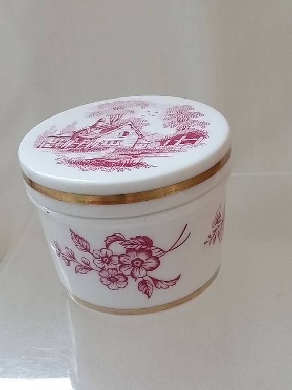 SPODE Pink cottage Fine English Bone China Trinket Pot - Gem