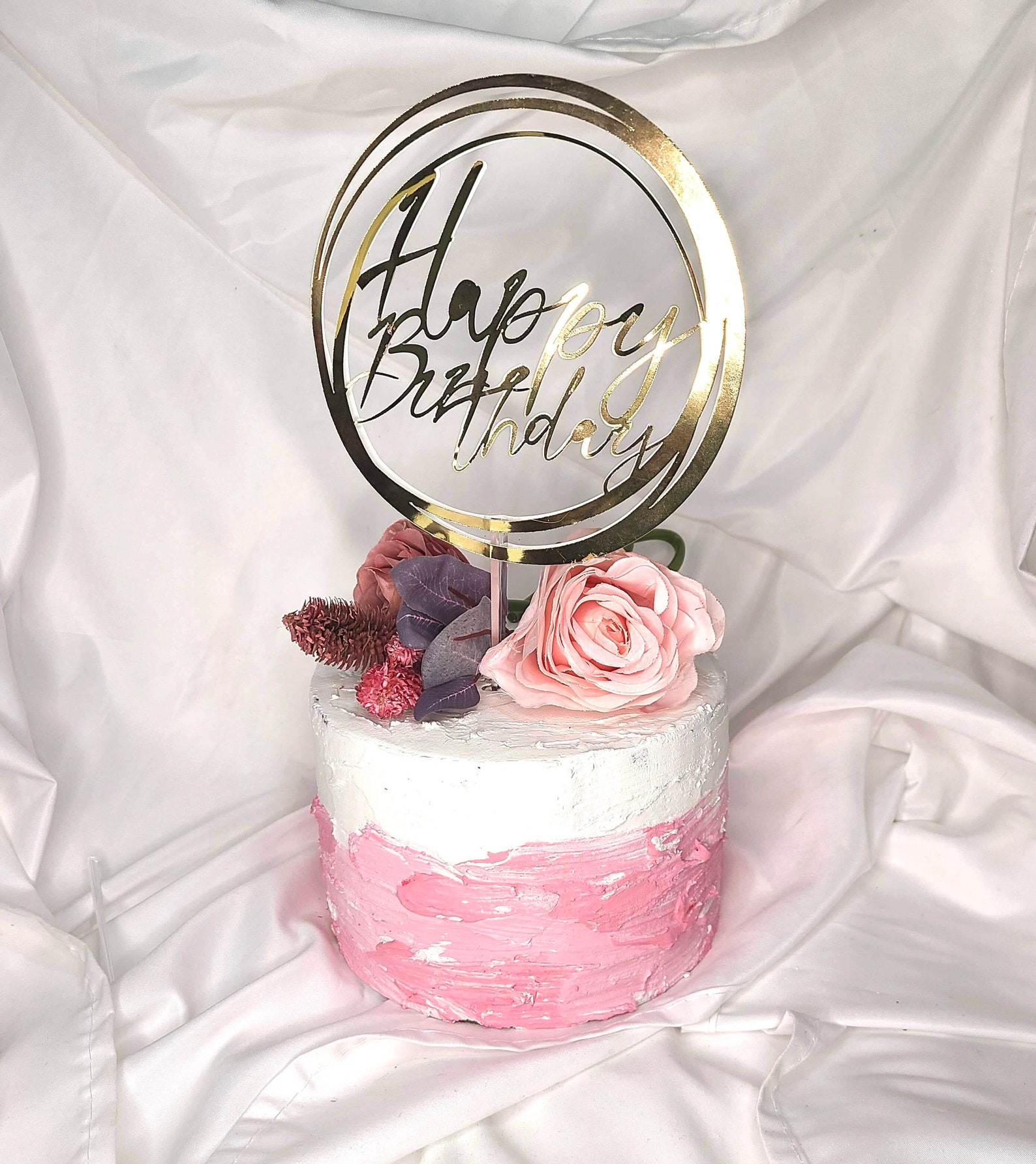 Circular Gold Happy Birthday Cake Topper Custom Color Foil | Etsy