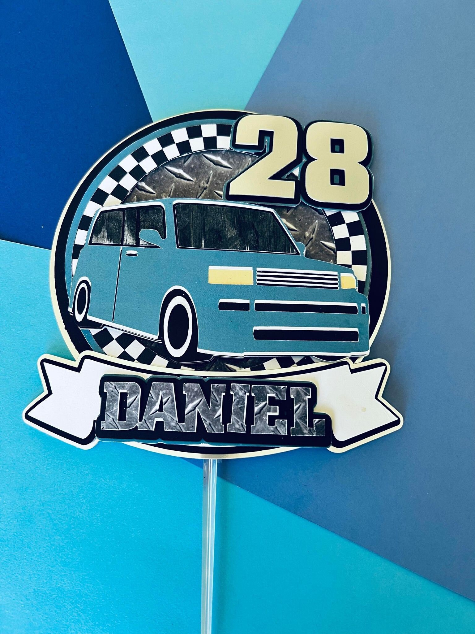 Custom Car Cake Topper With Name and Age Racecar Guy Topper Man Party ...