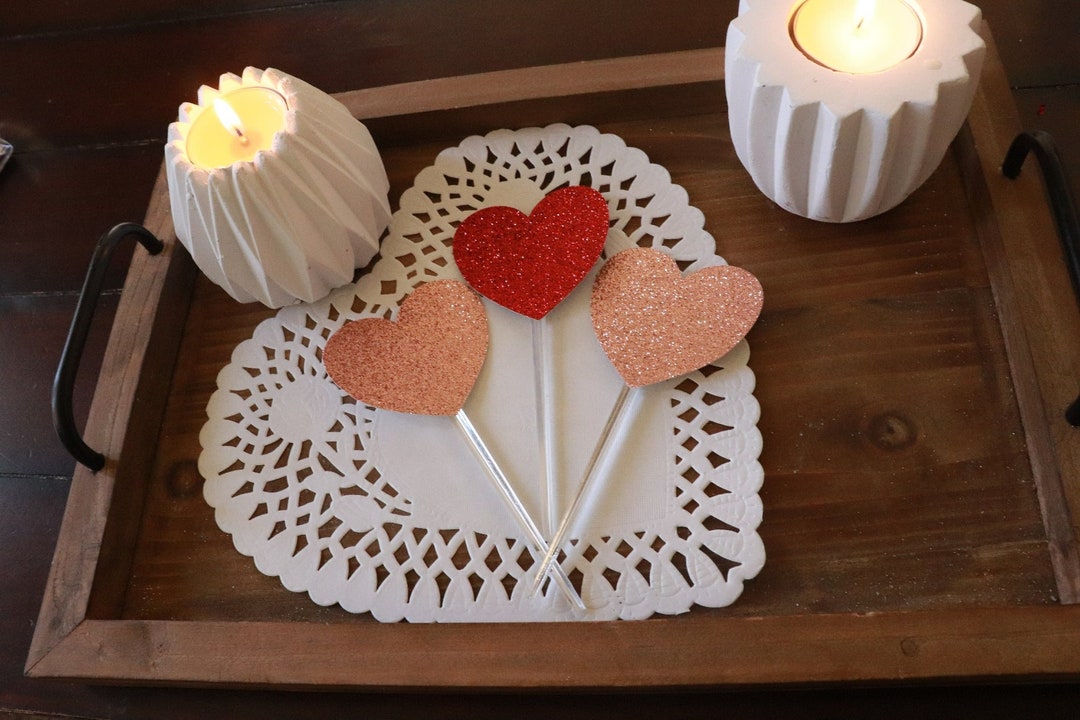 3 Large Heart Cake Topper Red Glitter Heart Cake Topper - Etsy