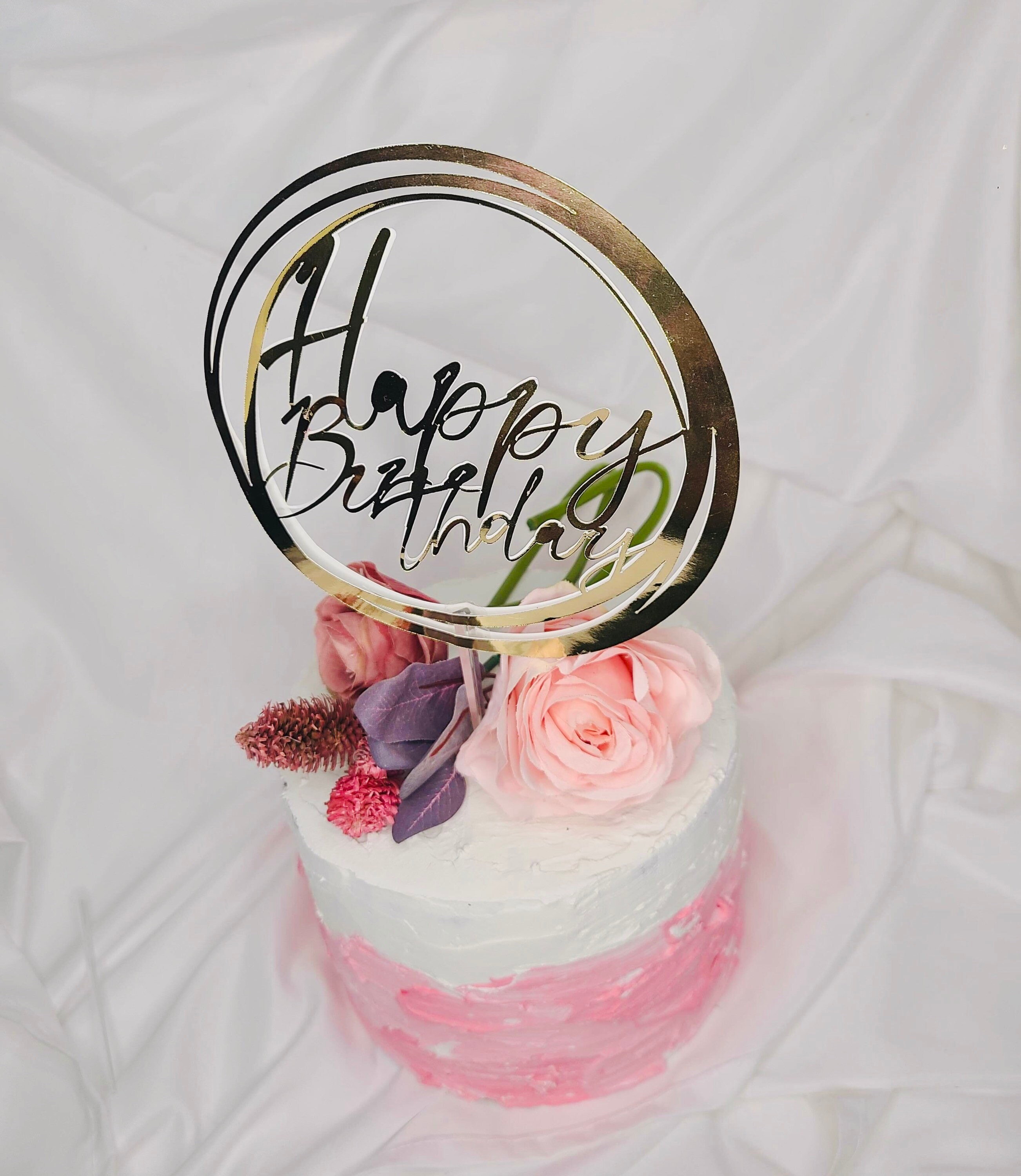 Circular Gold Happy Birthday Cake Topper Custom Color Foil | Etsy