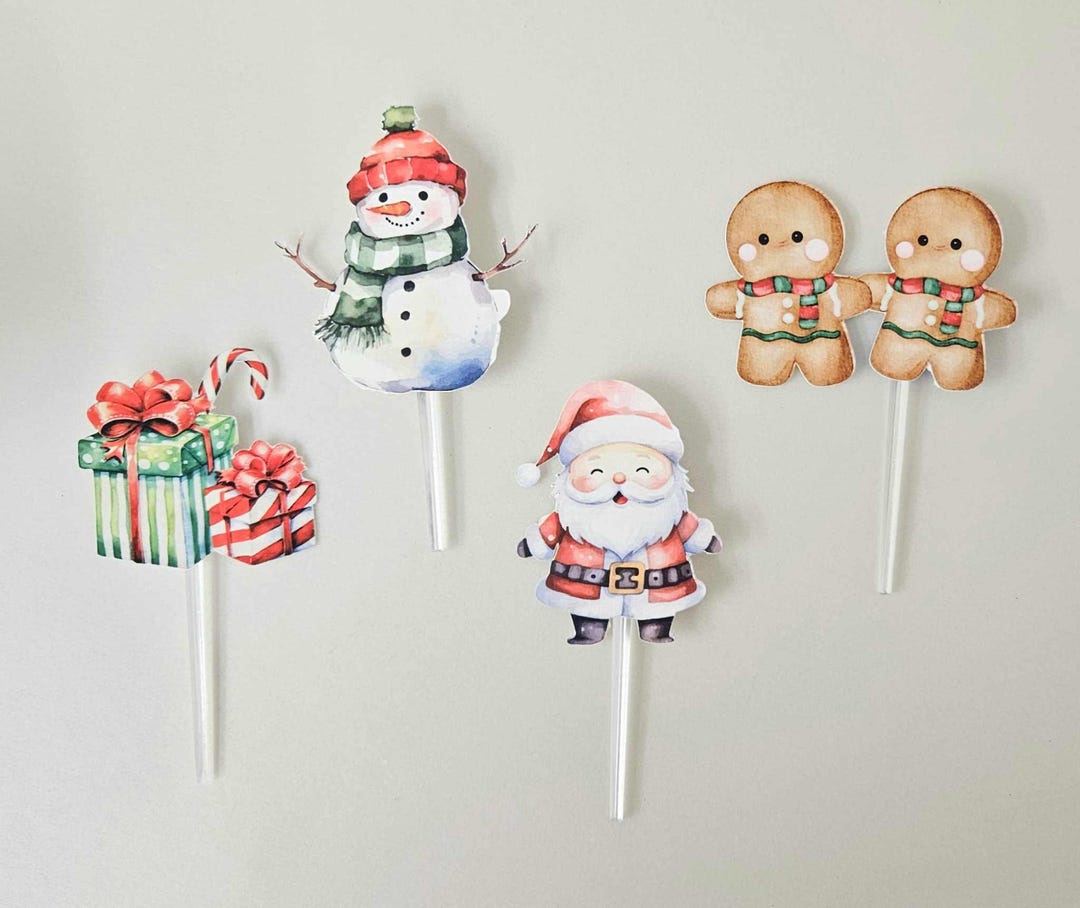 Christmas Cupcake Toppers: Santa, Snowman, Gingerbread Men Party Decor ...