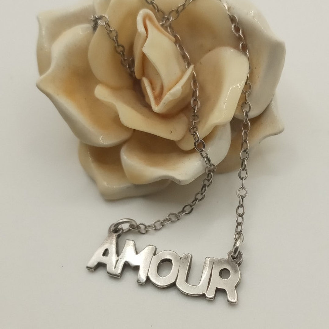 Amour Sterling Silver Block Letter Necklace - Etsy