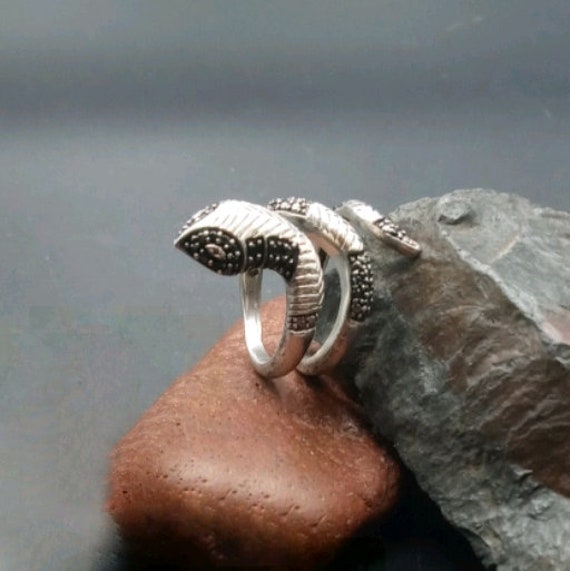 Sterling Silver Black Diamonds Large Cobra Ring - Gem
