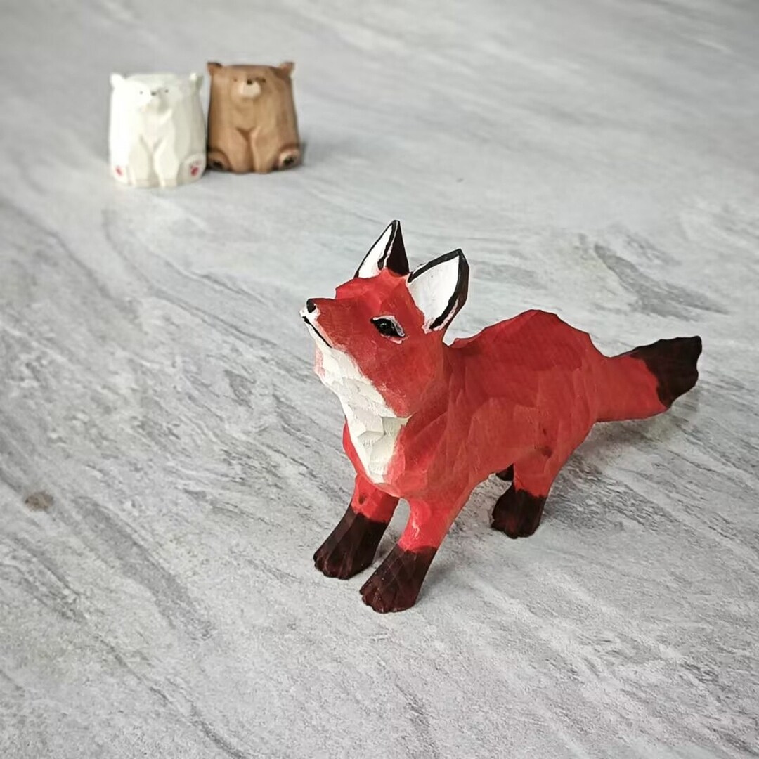 Hand Carved Fox Statue,wooden Fox Sculpture,fox Ornaments,handmade ...
