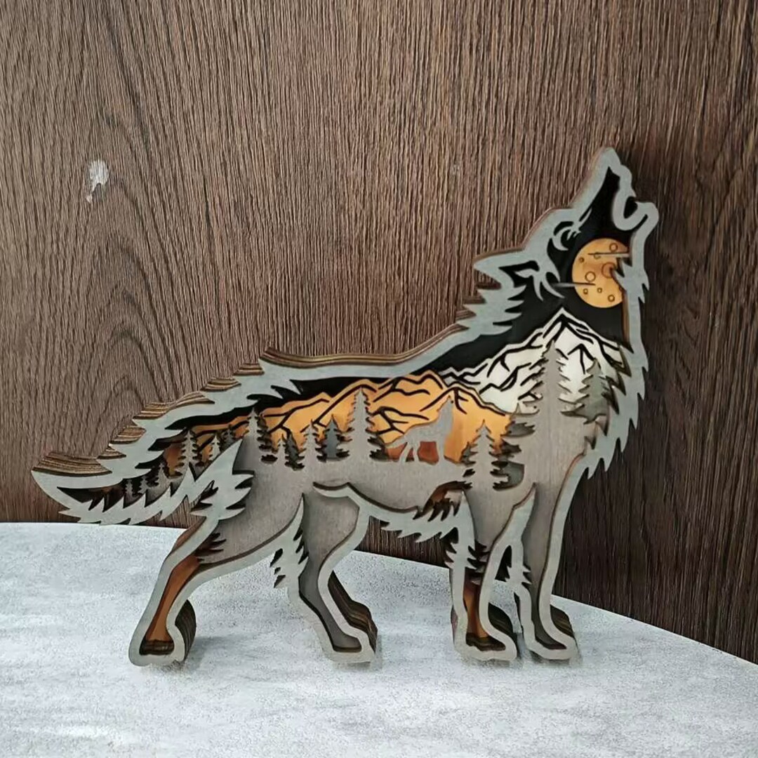3D Wooden Wolf Decoration With Light,wooden Wolf,wooden Wolf Horse ...