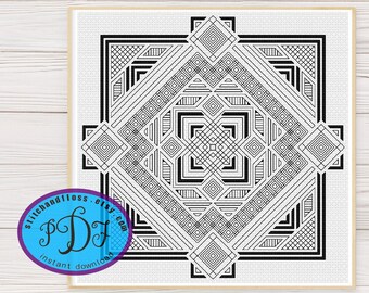 Blackwork Radiating Abstract Floral Pattern Symmetrical Geometric ...