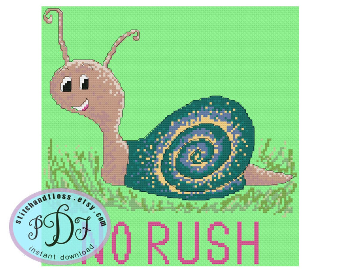 No Rush! Cute Cartoon Snail Counted Cross Stitch Chart - Instant PDF ...