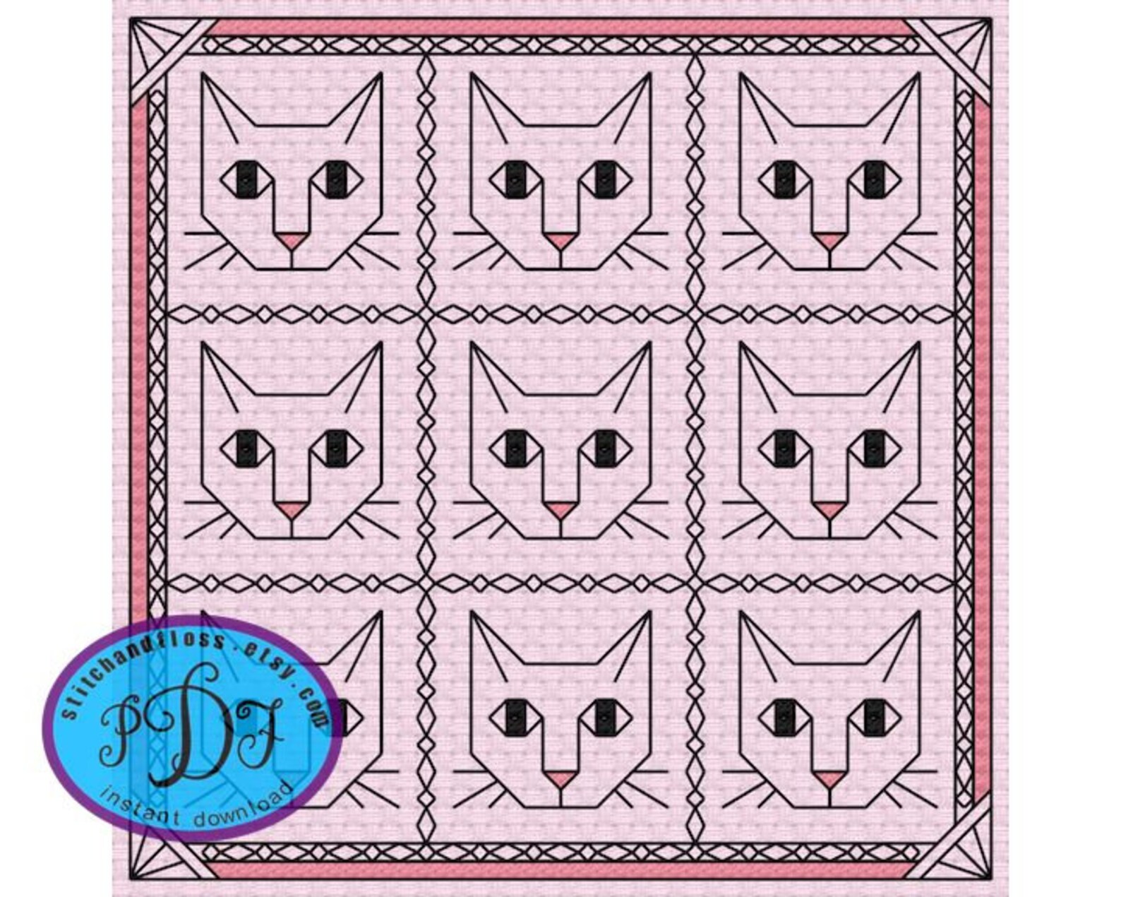 My 9 Cats - Mini Blackwork Pattern - Geometric Counted Cross Stitch ...