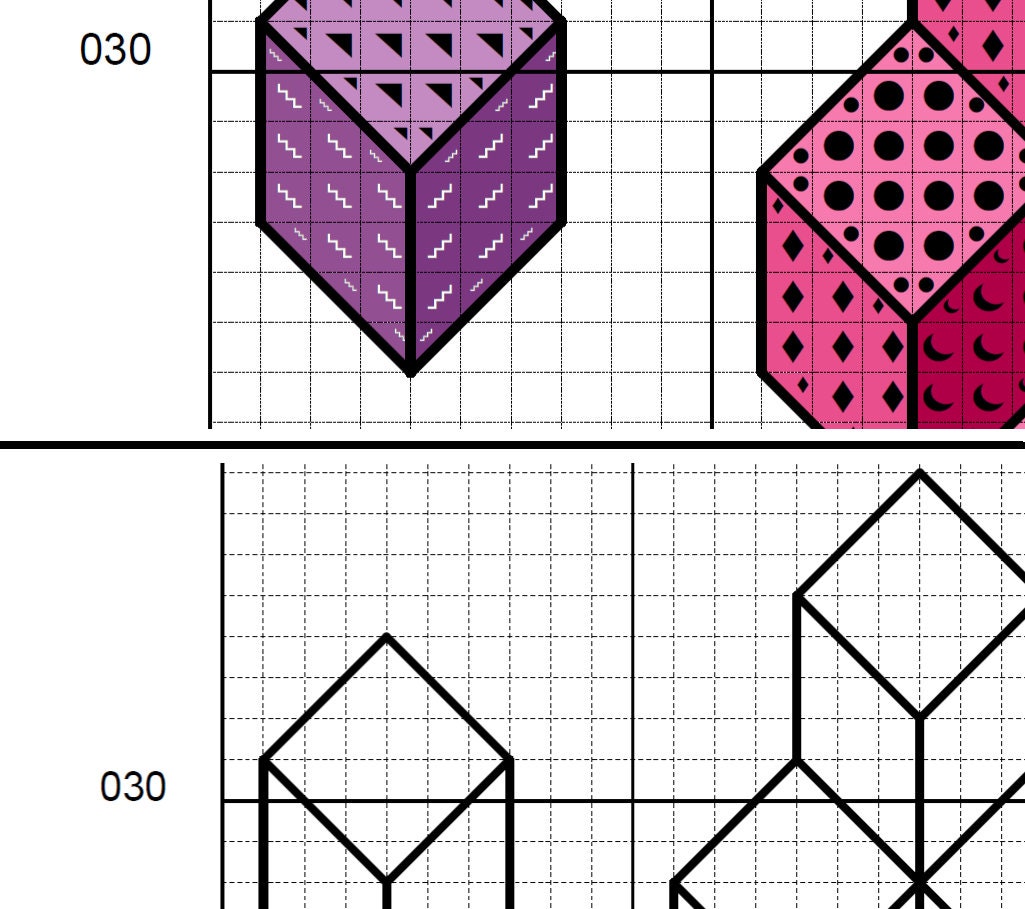 3D Rainbow Cubes Heart Full Color or Blackwork Pattern Small Counted ...